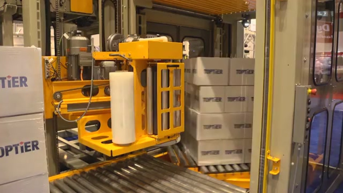 Automated palletizer with concurrent stretch wrap | Packaging World